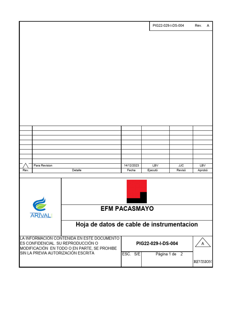 PIG22-029-I-DS-004 - Hoja de Datos Cable de Instrumentacion | PDF | Insulator (Electricity ...