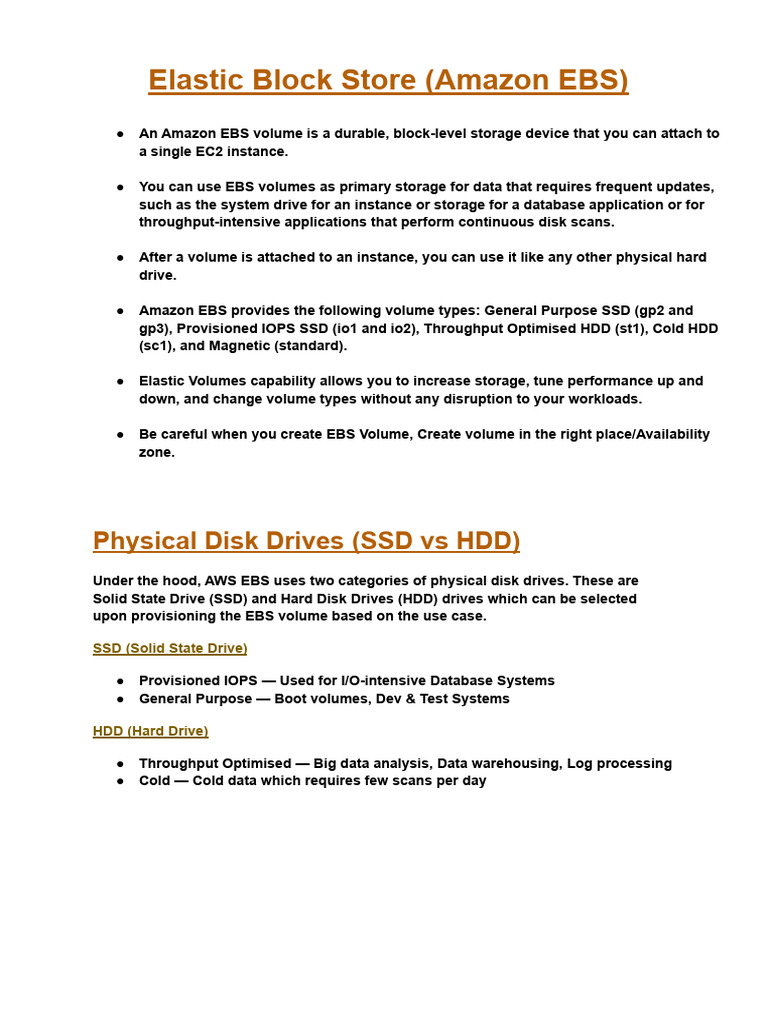 Elastic Block Store (Amazon EBS) | PDF | Solid State Drive | Hard Disk Drive