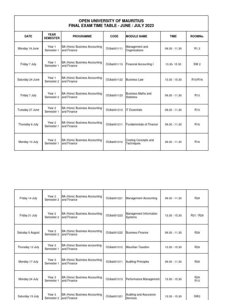 BA Business Accounting Exam Schedule | PDF | Accounting | Service ...