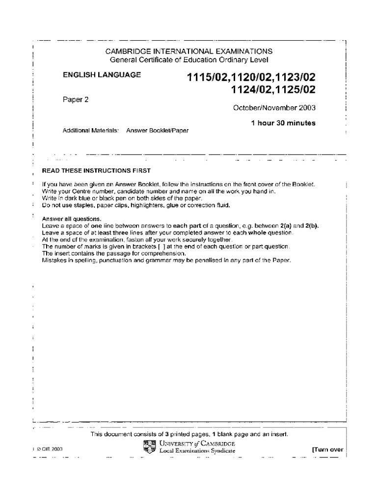 November 2003 Reading Paper | PDF