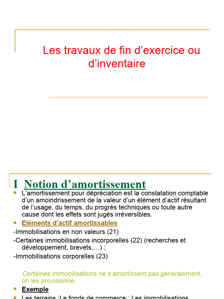 4 Travaux Dinventaire Pdf Dépréciation Immobilisations