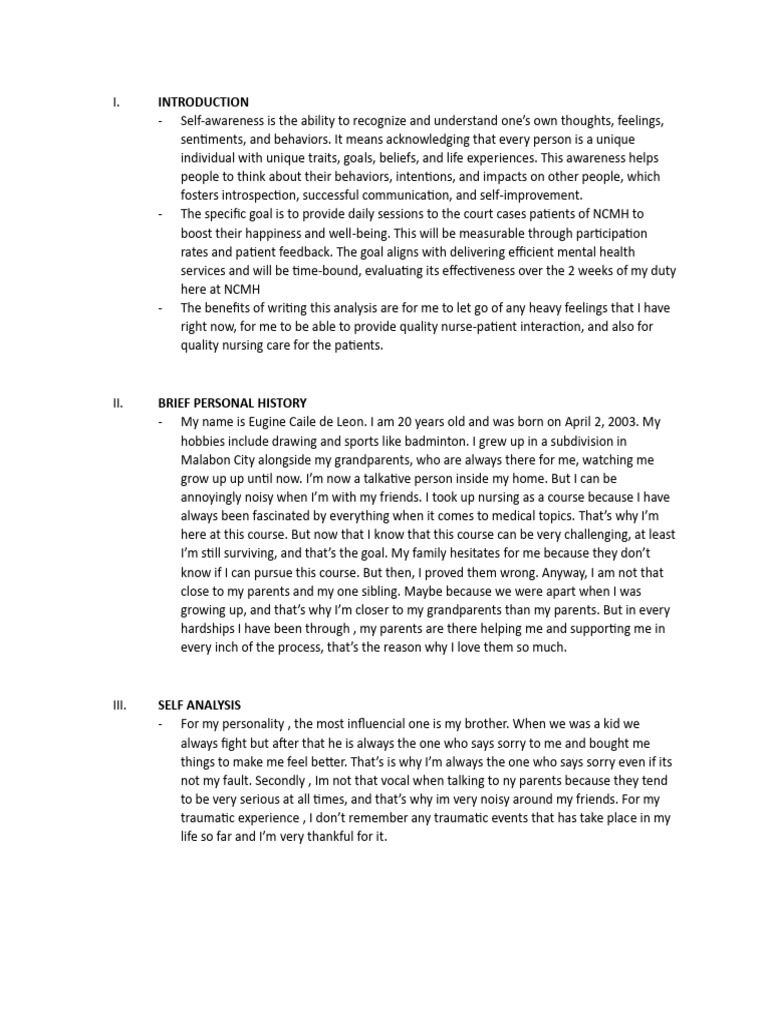Self Analysis Deleon PDF Experience Self Awareness