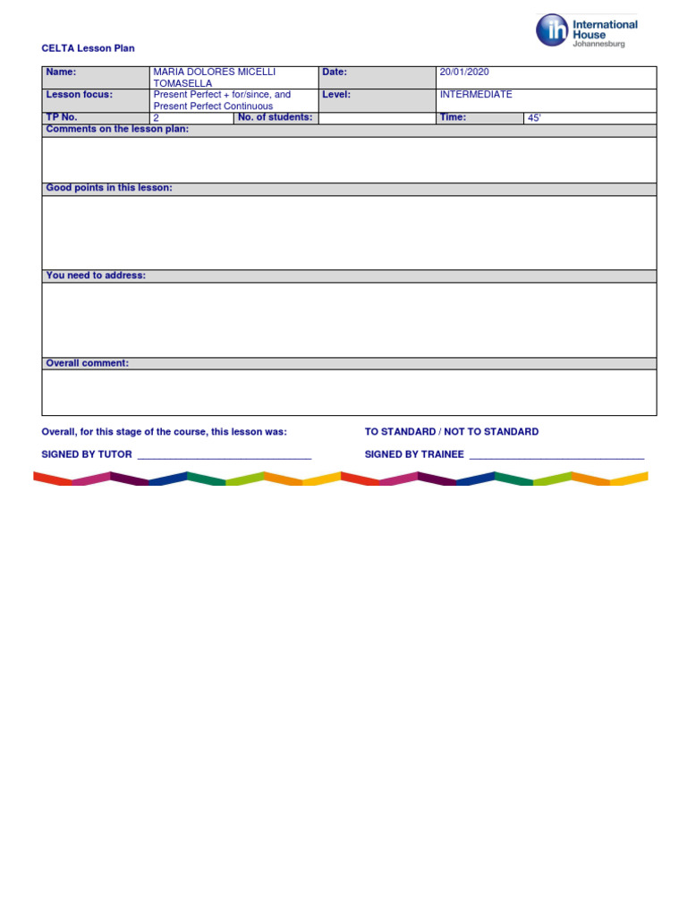 CELTA Lesson Plan IH Joburg 2019 - 2 - DOLO | PDF | English Language ...