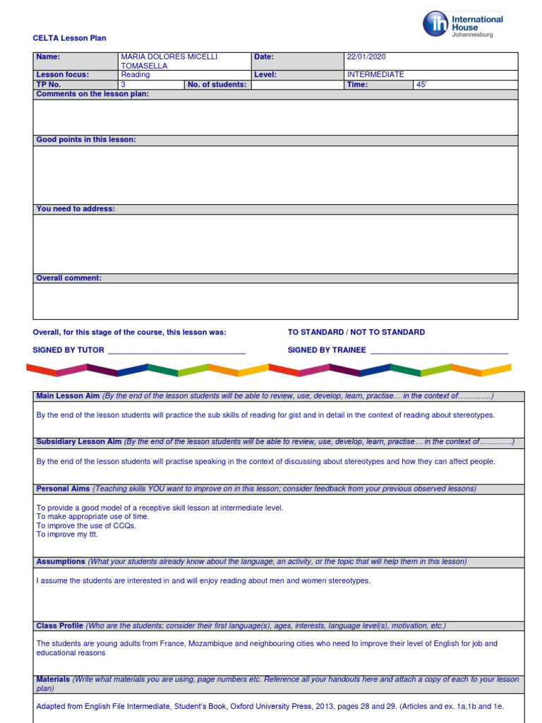 CELTA Lesson Plan IH Joburg 2019 - 3 - DOLO | PDF | Second Language | Word