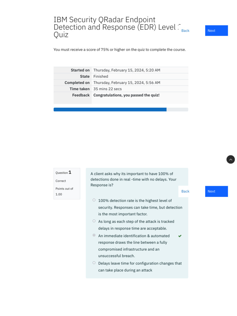 IBM Security QRadar Endpoint Detection and Response (EDR) Level 2 Quiz Attempt Review | Download ...