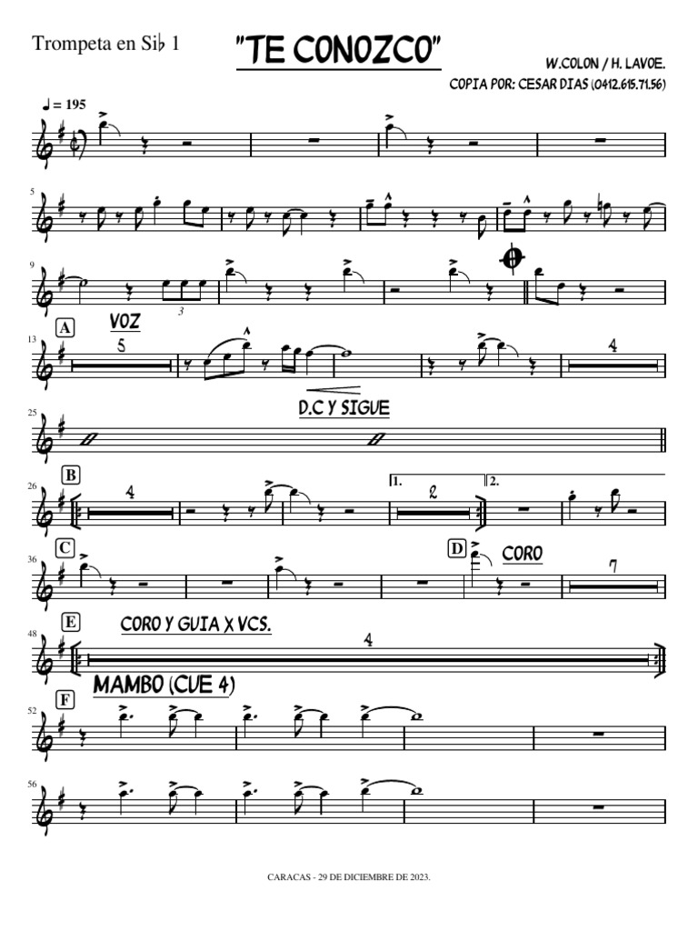 TE CONOZCO-Trompeta en Sib 1 | PDF