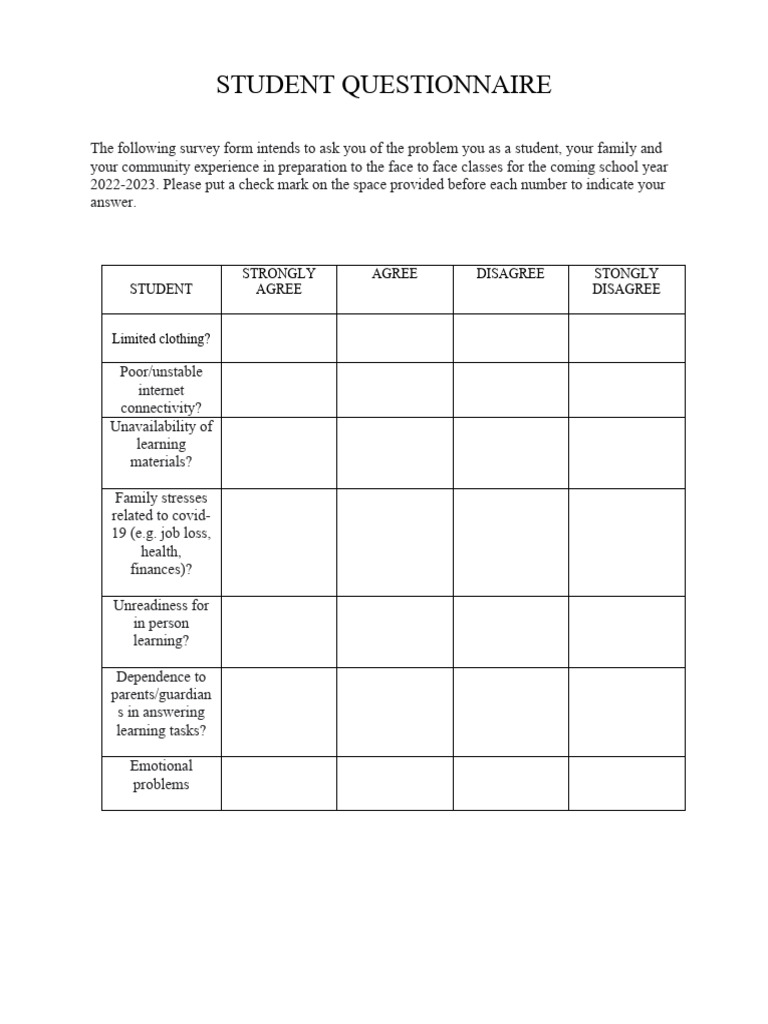 Student Questionnaire Pdf