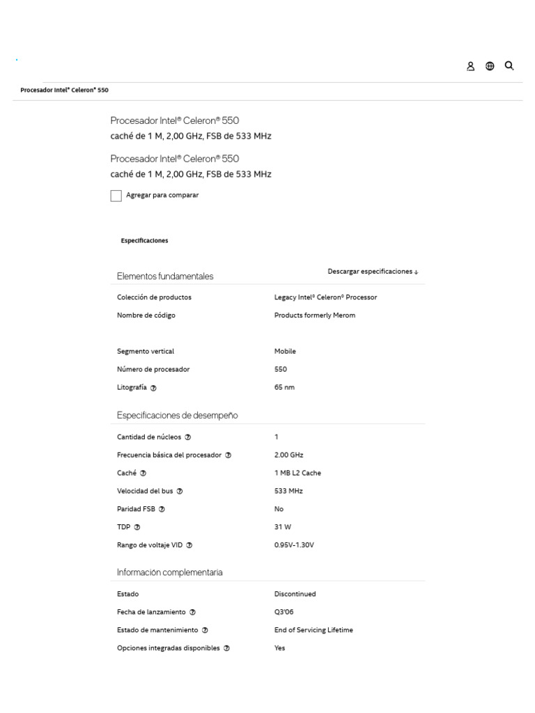 Procesador Intel® Celeron® 550 | PDF | Microprocesador | Equipo de oficina