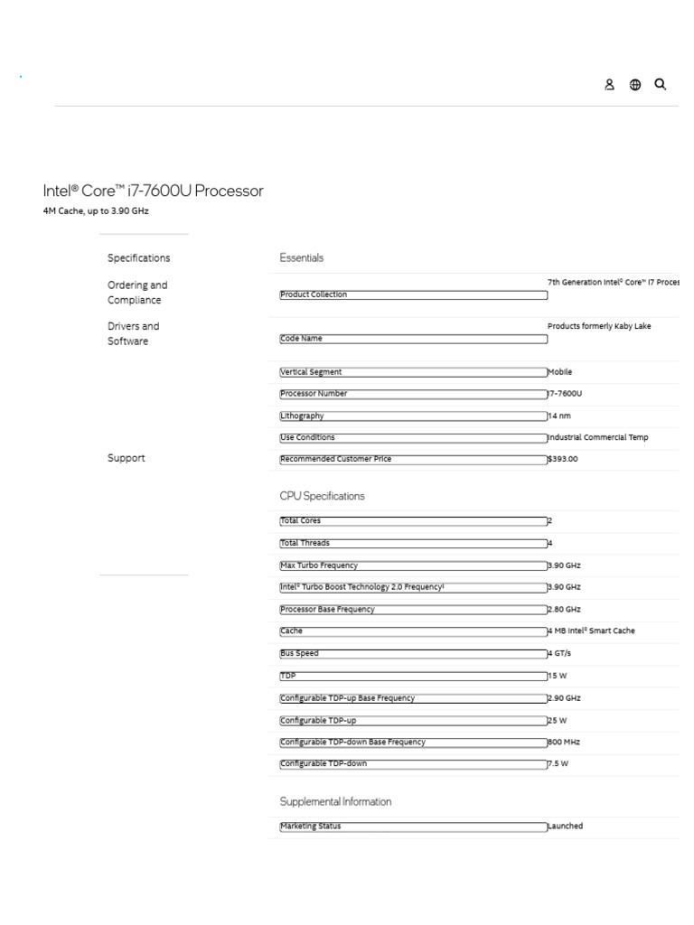 Intel Core I77600u Processor 4M Cache Up To 3.90 GHZ Product ...