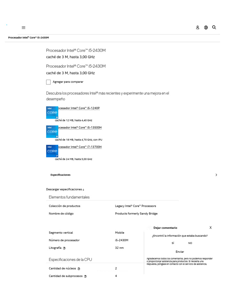 Procesador Intel® Core™ I5-2430m | PDF | Microprocesador | Intel