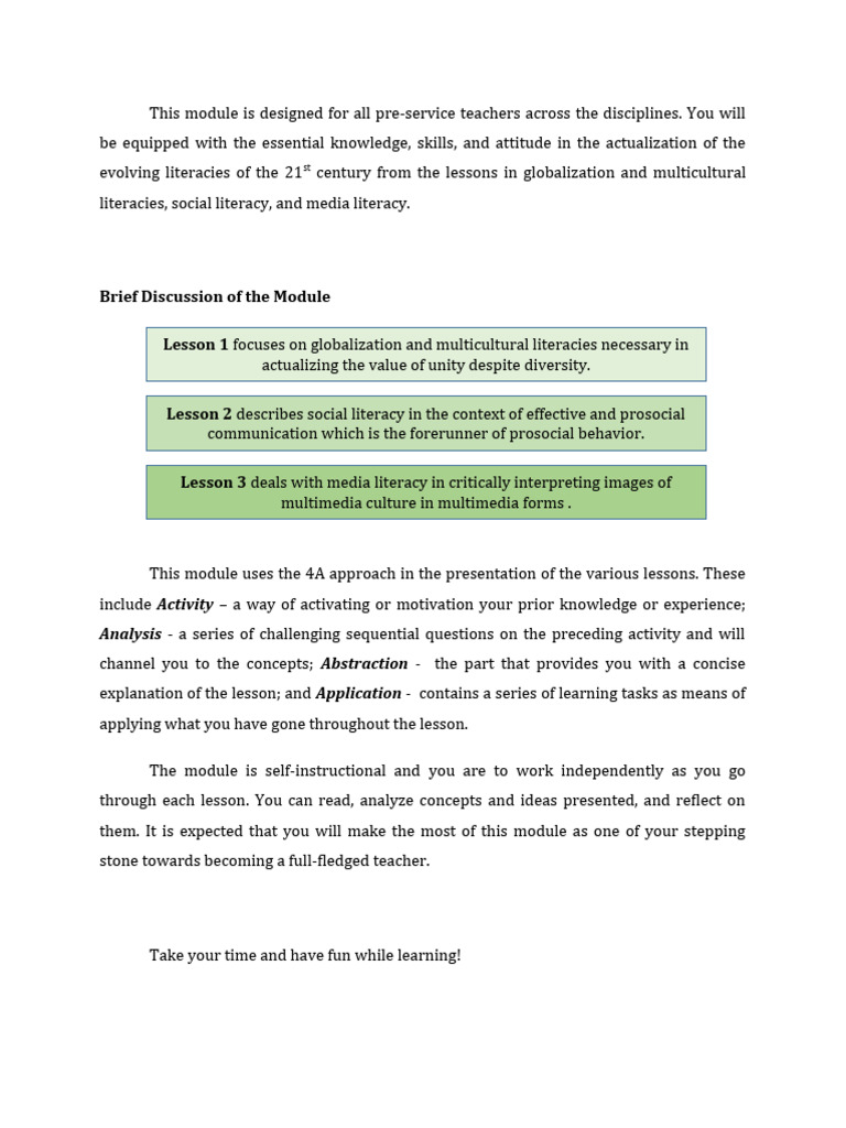 Introduction and Lesson 1a and 1b | PDF | Globalization | Literacy