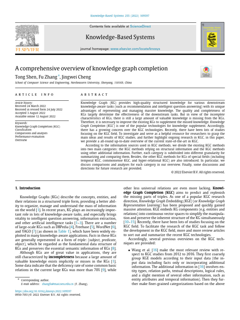 A Comprehensive Overview of Knowledge Graph Completion | PDF | Information Science | Learning