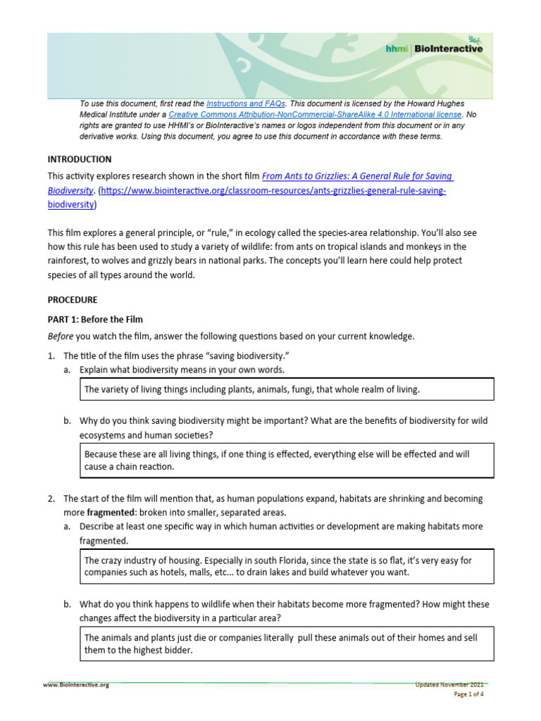 HHMI Ants To Grizzlies | PDF | Biodiversity | Grizzly Bear