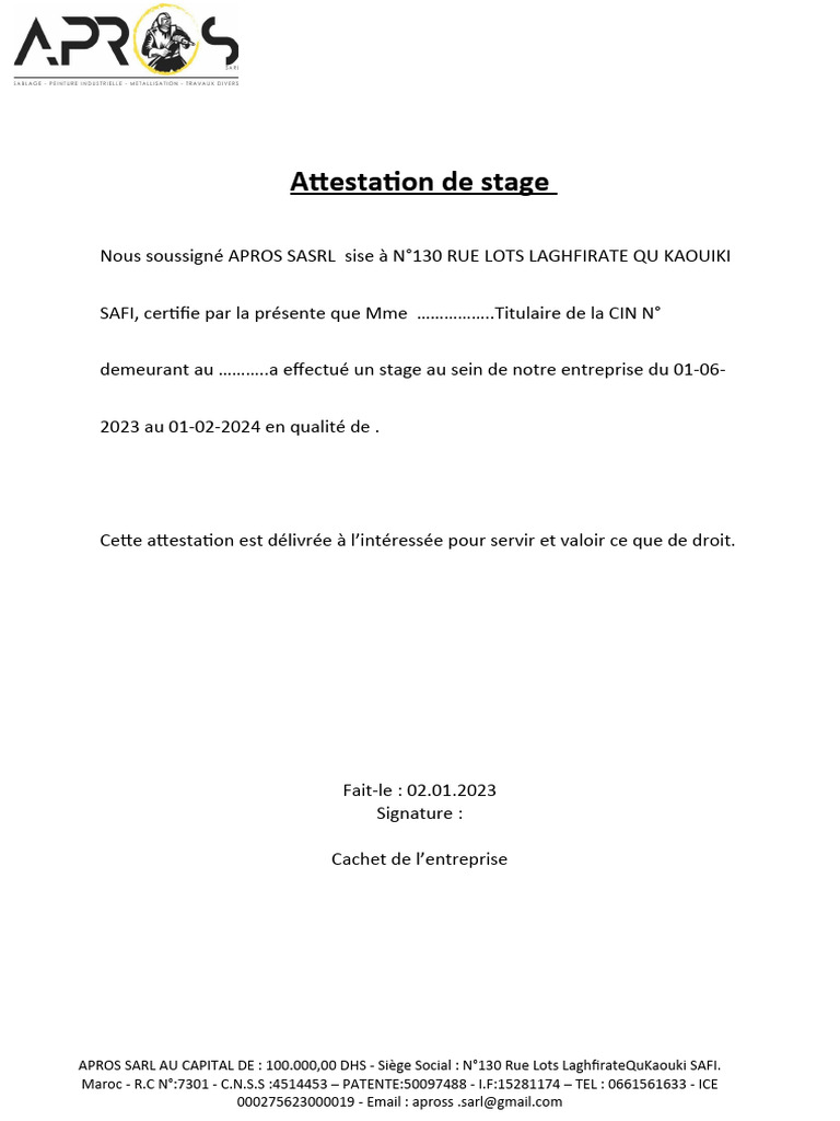 Attestation de Stage MGVV GVS | PDF