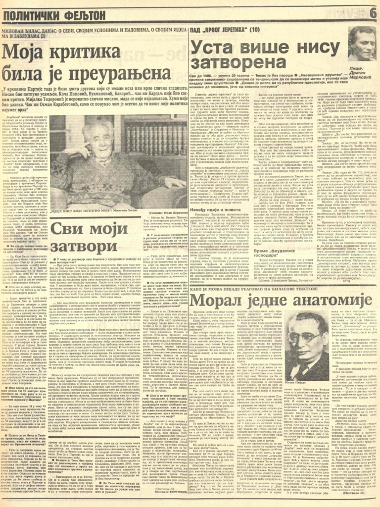 Borba - Moja Kritika Bila Je Preuranjena 1991. | PDF