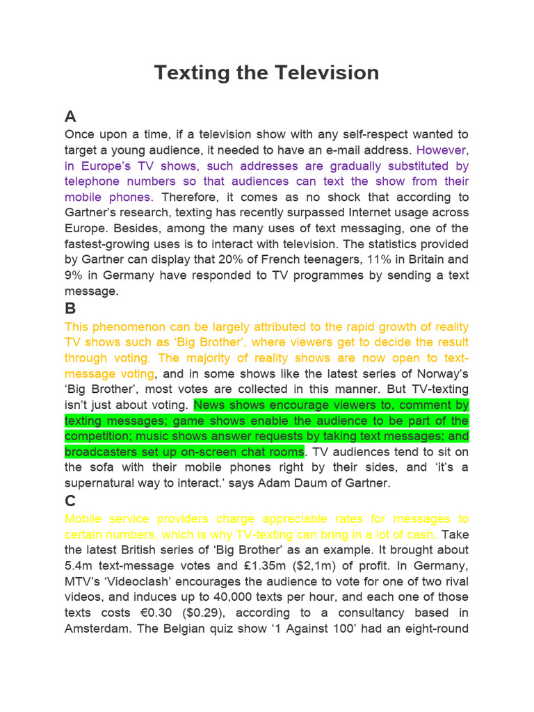 Texting The Television | PDF | Text Messaging | Mobile App