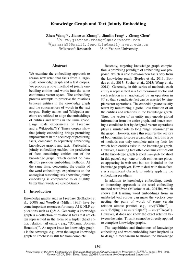 Knowledge Graph and Text Jointly Embedding | PDF | Cognitive Science