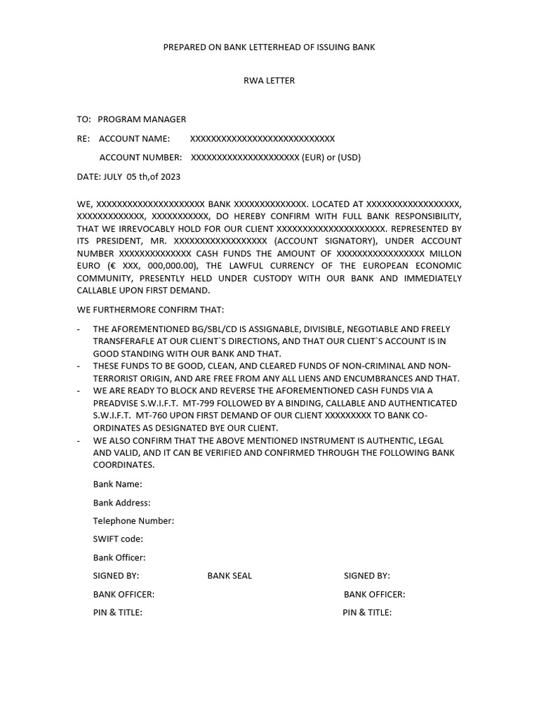 Rwa Letter Formato | Download Free PDF | Financial Services | Economy ...