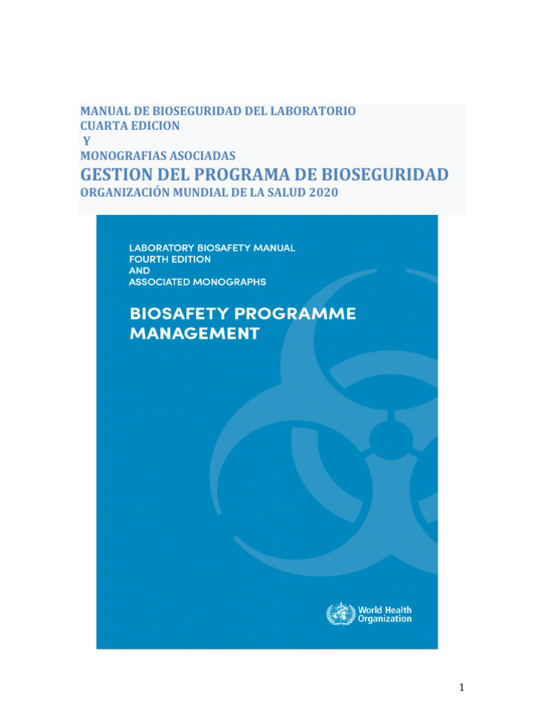 Manual de Bioseguridad de Laboratorio Oms Cuarta Edición | PDF | Laboratorios | Infección