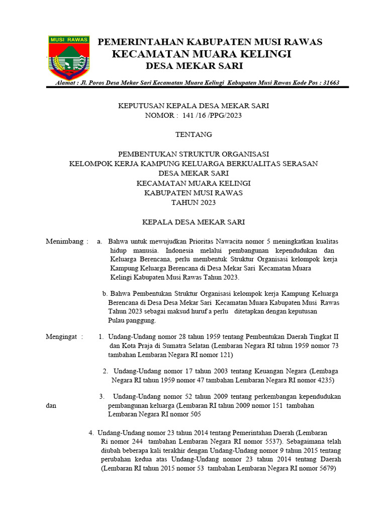 Contoh SK Pokja KP KB Dan Rumah Dataku TH2023 | PDF