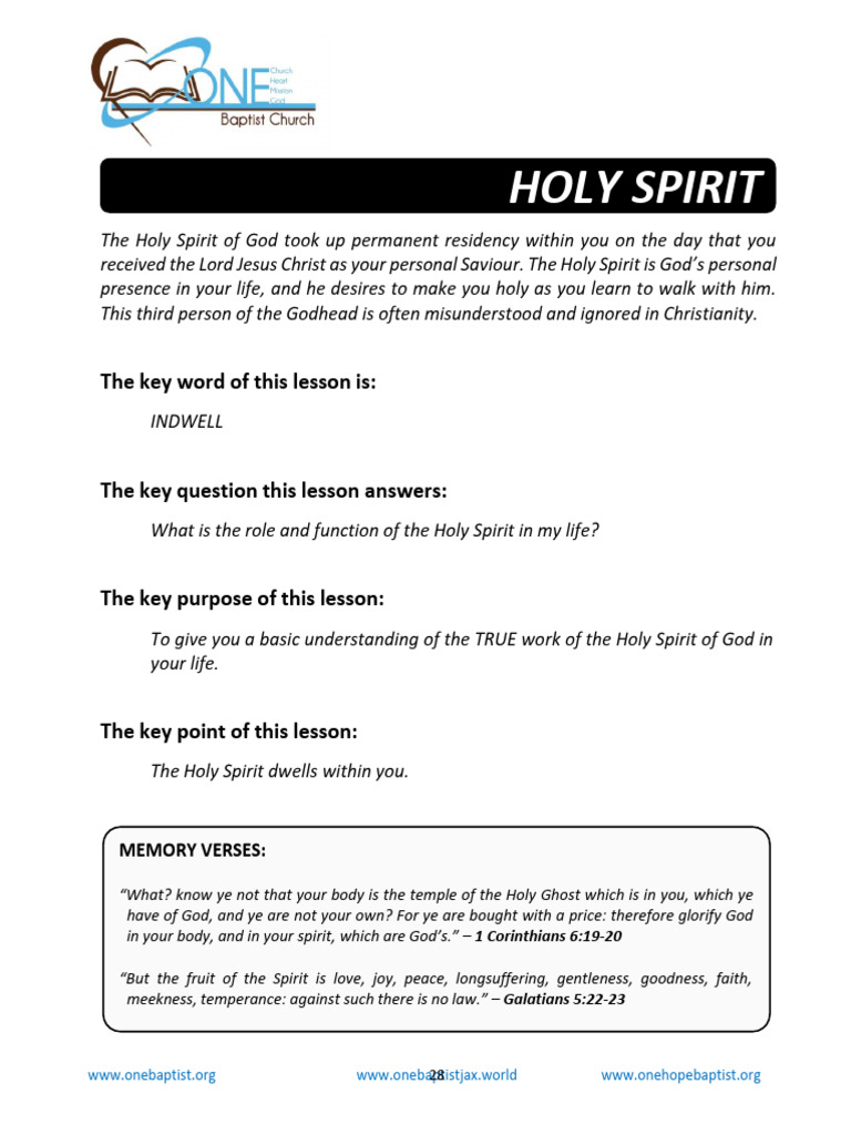 Lesson 4 Holy Spirit Conv | PDF | Fruit Of The Holy Spirit | God In ...