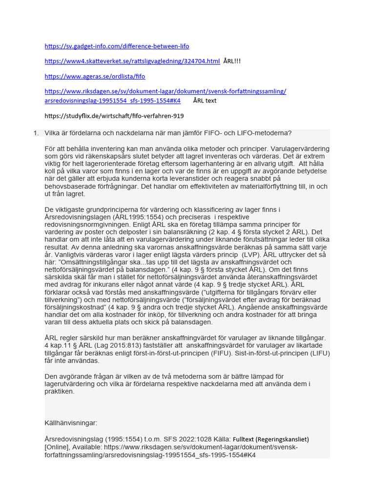Firo Lifo Uppsats Nti | PDF
