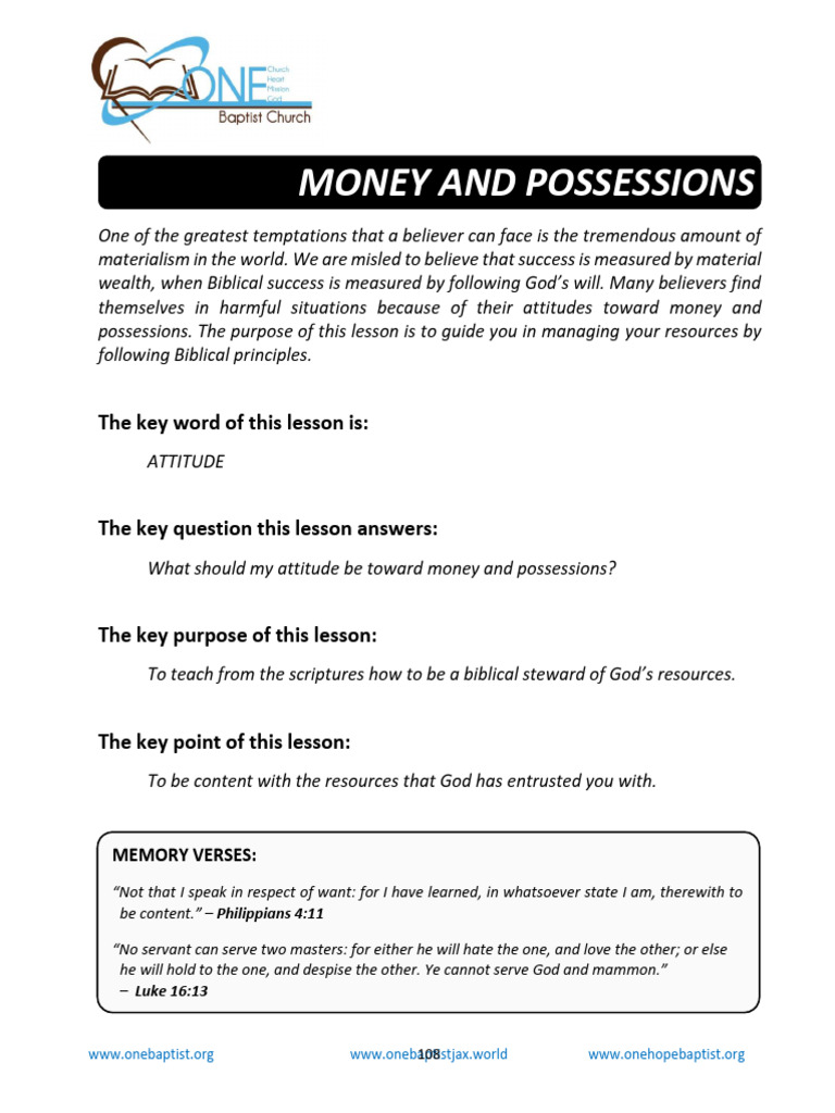 Lesson 14 Money and Possessions Conv | PDF | Ecclesiastes | Contentment