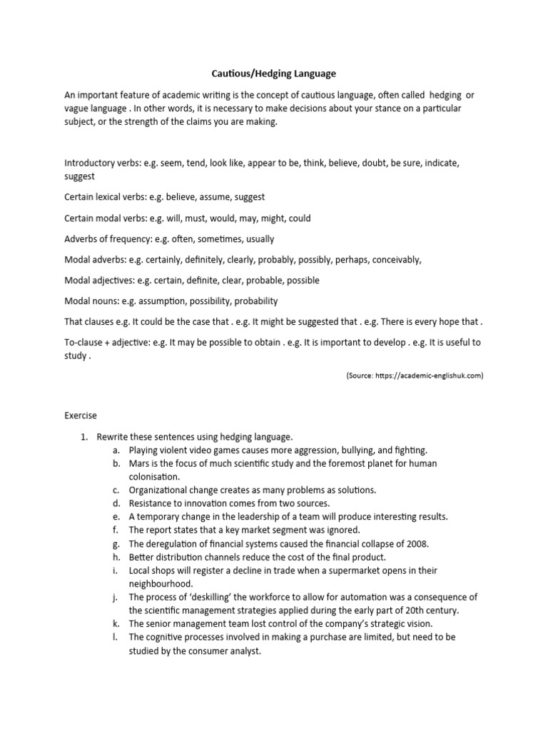 Academic Writing: Cautious Language | PDF | Accuracy And Precision ...