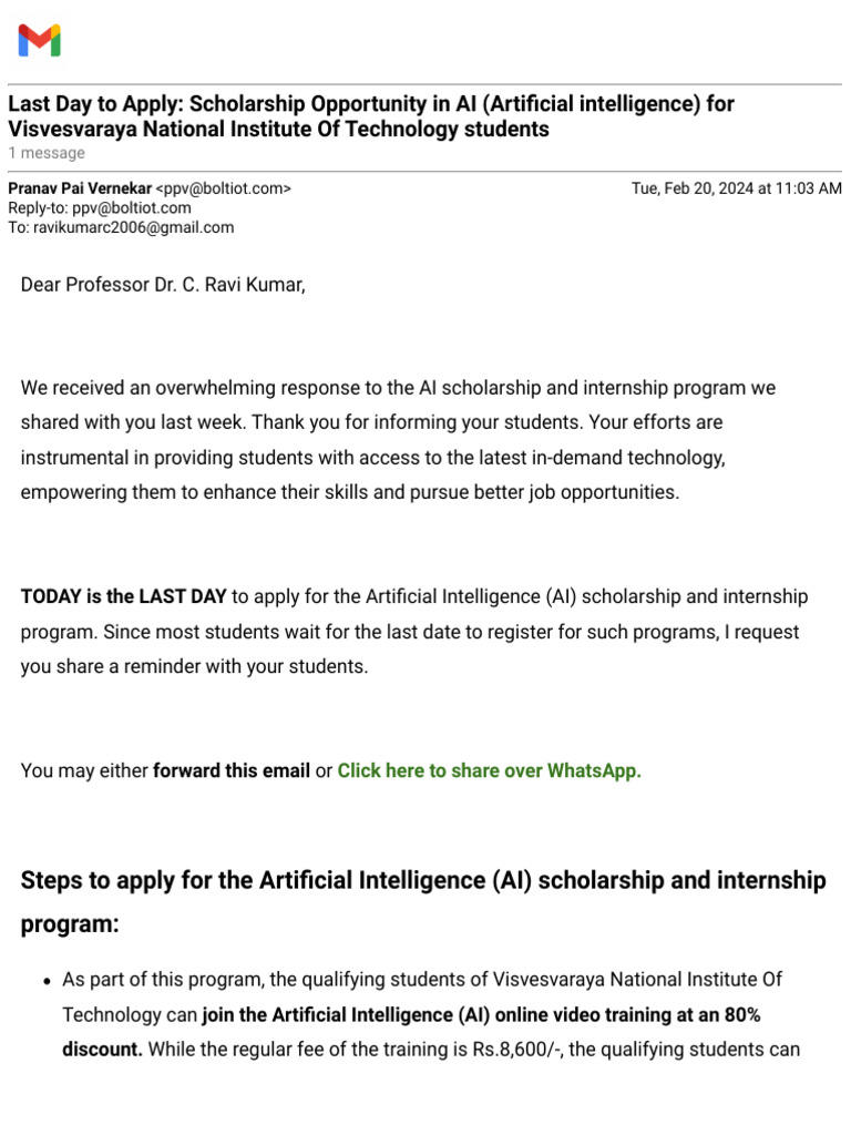 Gmail - Last Day To Apply - Scholarship Opportunity in AI (Artificial ... Gmail - Last Day To Apply - Scholarship Opportunity in AI (Artificial ...