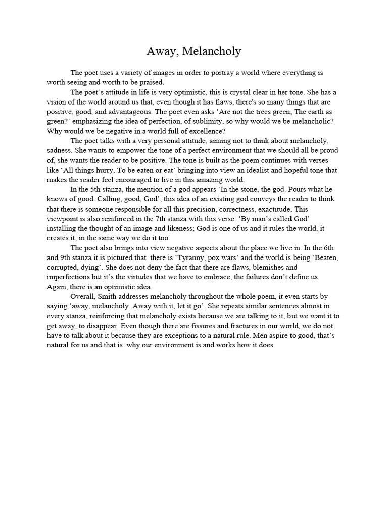Away, Melancholy Essay | PDF | Poetry