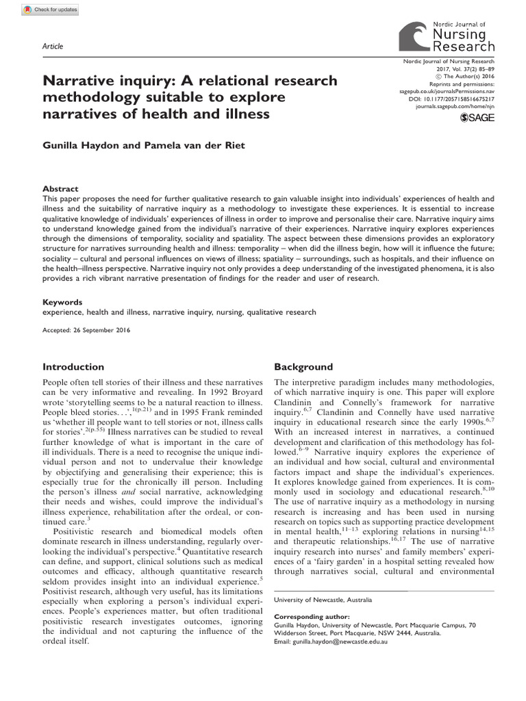 Narrative Inquiry in Health Research | PDF | Narrative | Experience
