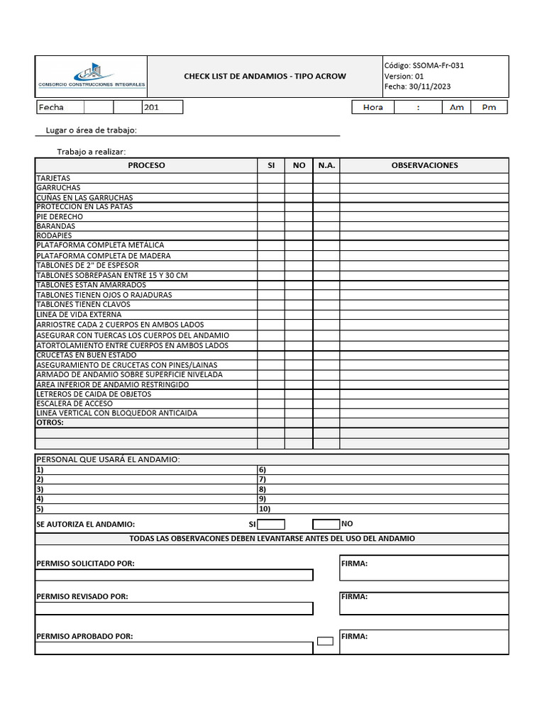 Check List Andamios Acrow | PDF