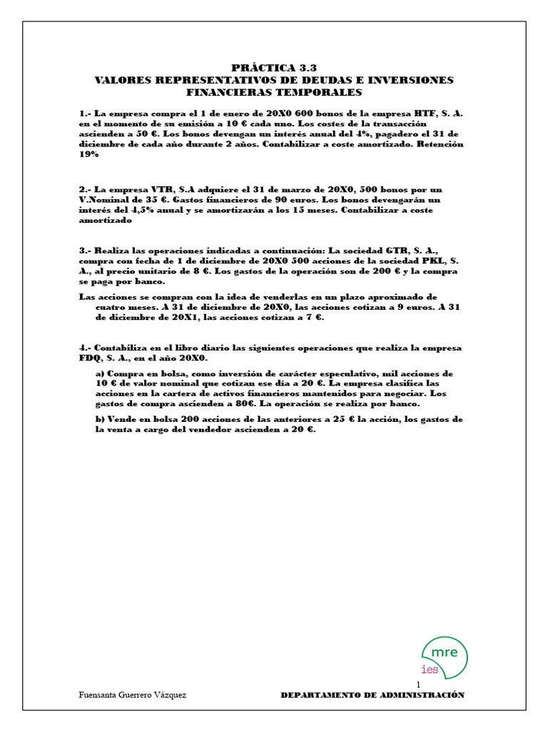 Práctica 3.3 VRD y Ift | PDF | Finanzas y administración del dinero | Derecho