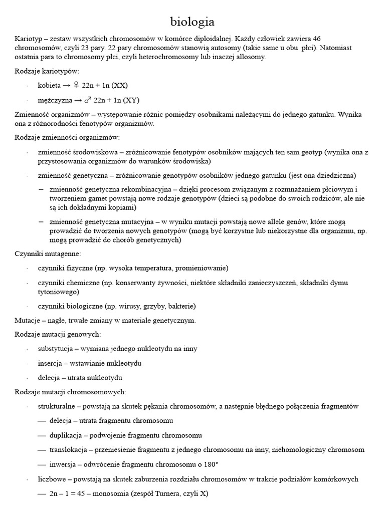 Biologia - Genetyka Klasyczna | PDF