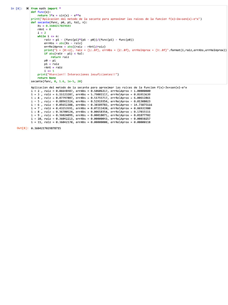 Oscar Montanez Practica Calificada Metodos Numericos Metodo Secante-1 | PDF