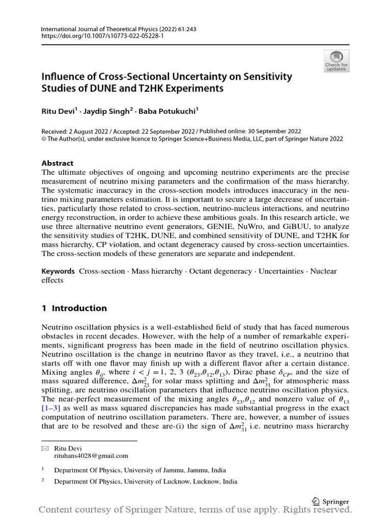 Influence of Cross-Sectional Uncertainty On Sensit | PDF | Neutrino | Physical Sciences