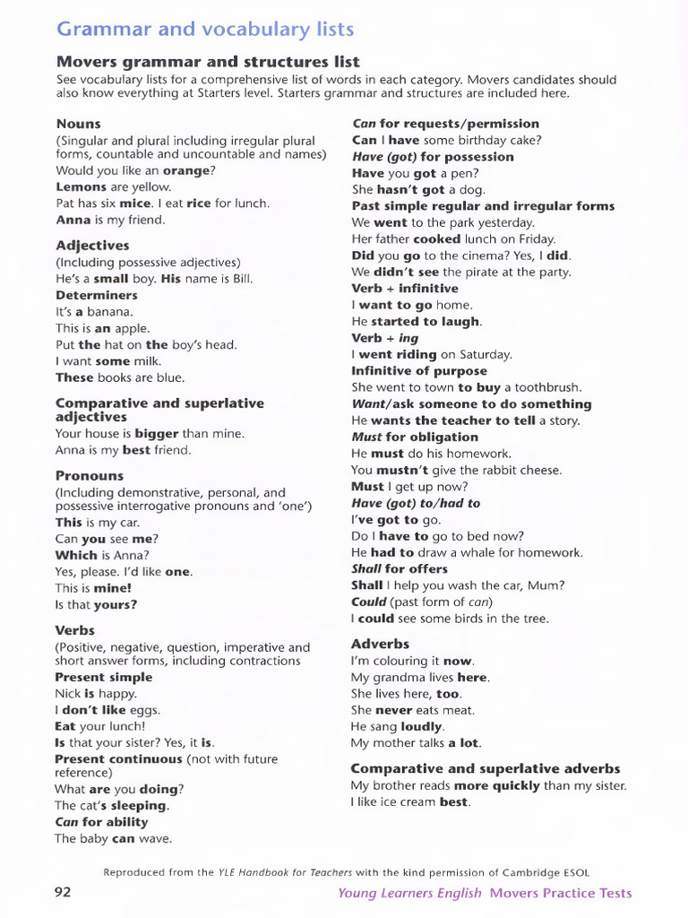 Grammar and Vocabulary Lists | PDF
