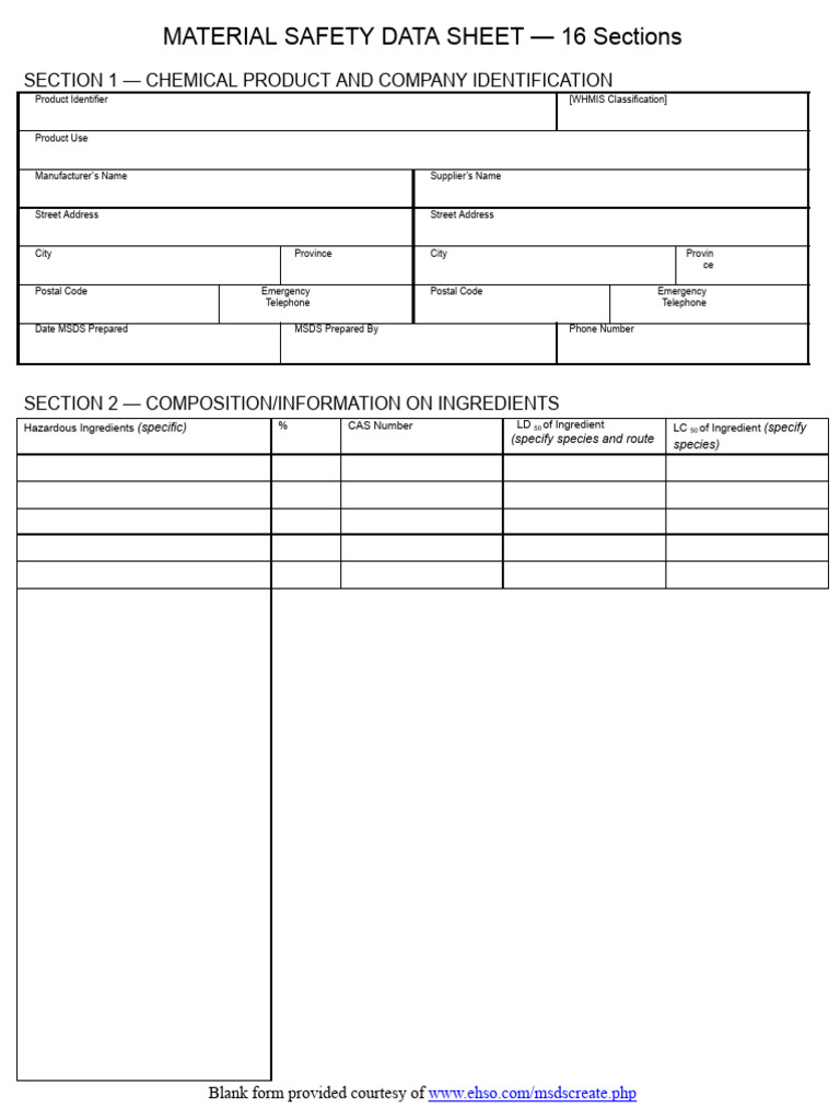 MSDS Blank For Chemical Agents | PDF | Toxicity | Hazards
