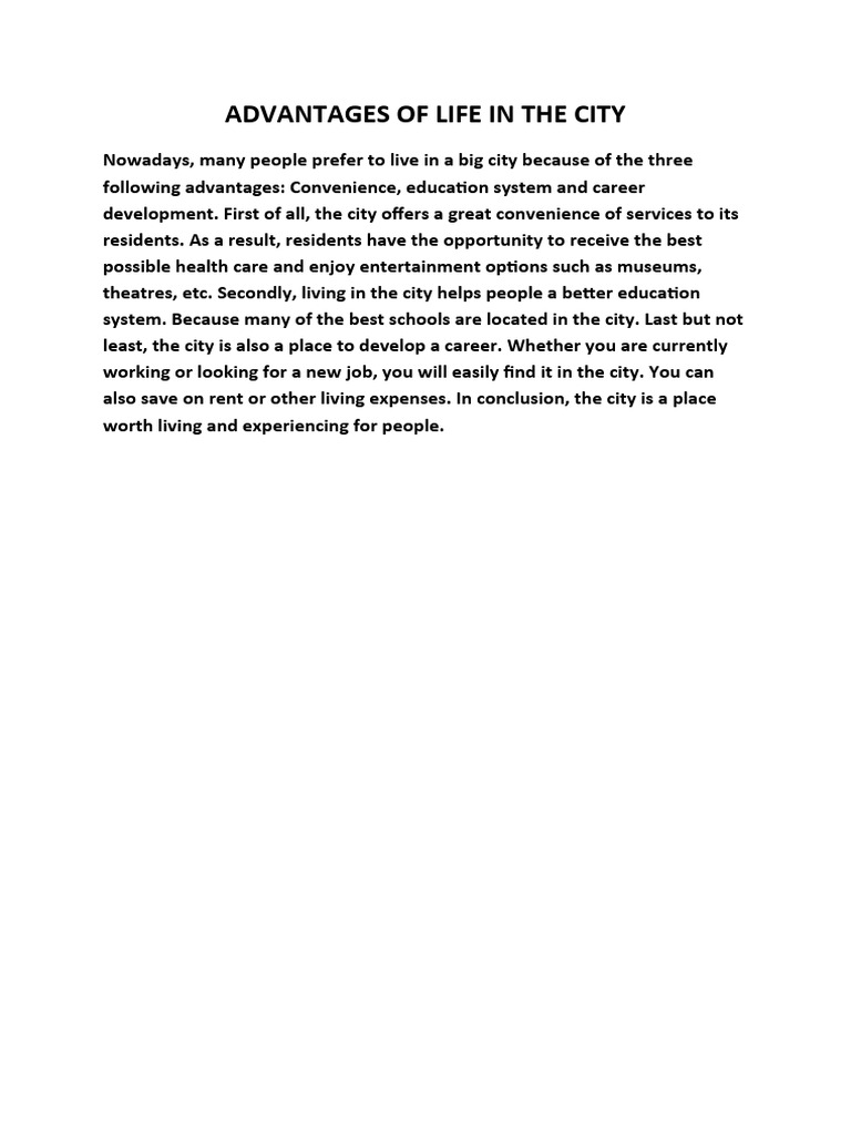 Advantages of City Living | PDF