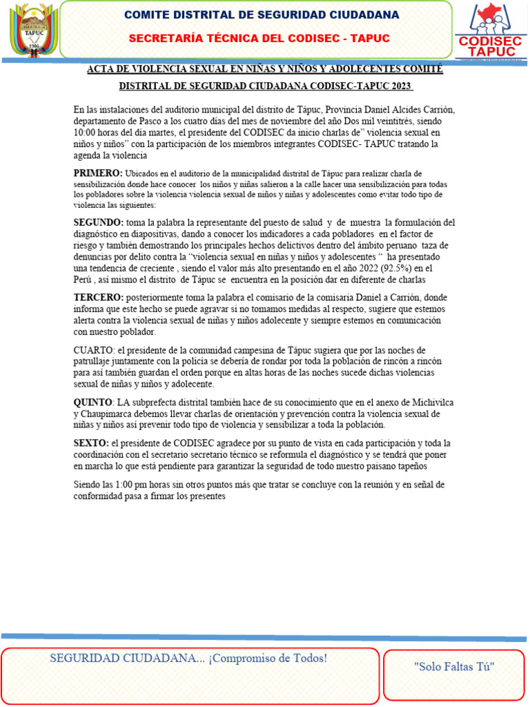 Acta de Violencia en Niñas y Niños y Adolecentes 1 | PDF | Mala ...