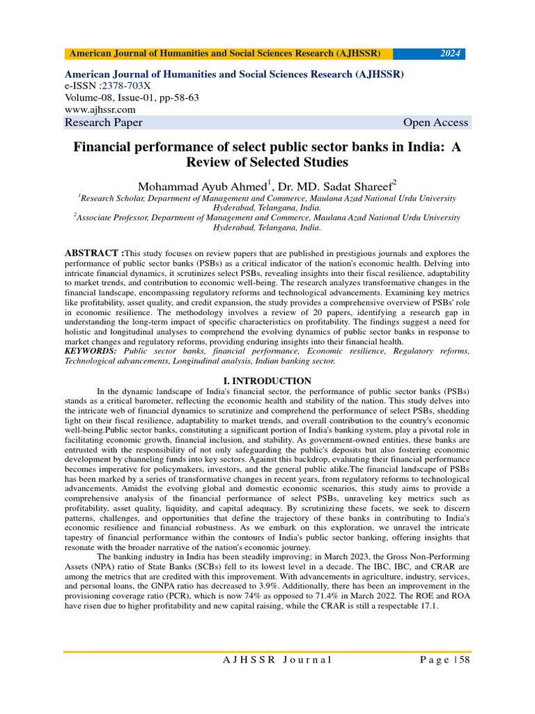Financial Performance of Select Public Sector Banks in India: A Review ...