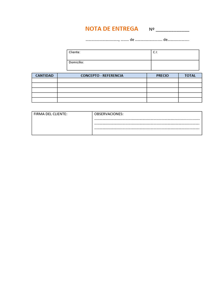 Modelo Nota de Entrega Word | PDF