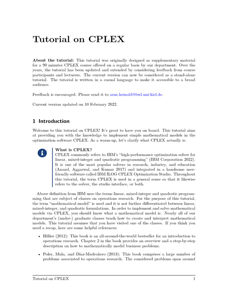 Tutorial On CPLEX | PDF | Time Complexity | Mathematics