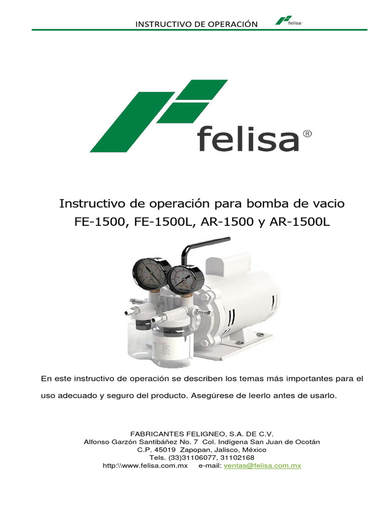 Bomba de Vacío Felisa Fe-1500 | Descargar gratis PDF | Bomba | Vacío