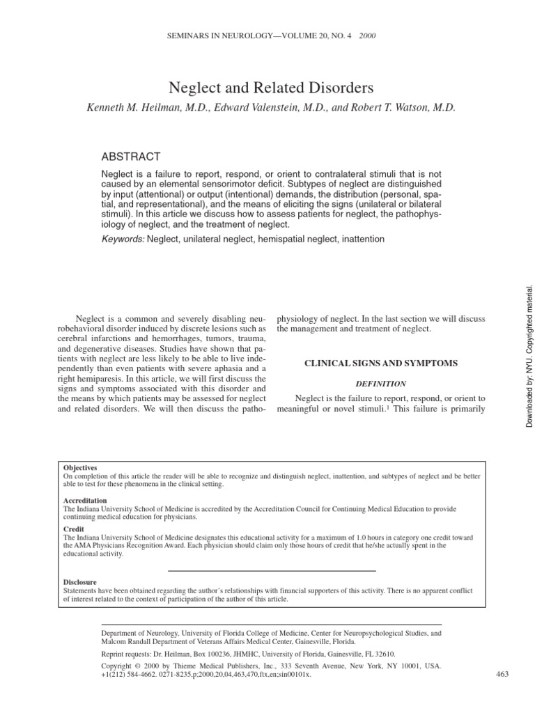 Heilman2000 Neglect and Related Disorders | PDF | Attention | Thalamus