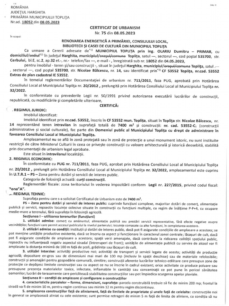 Certificat de urbanism | PDF