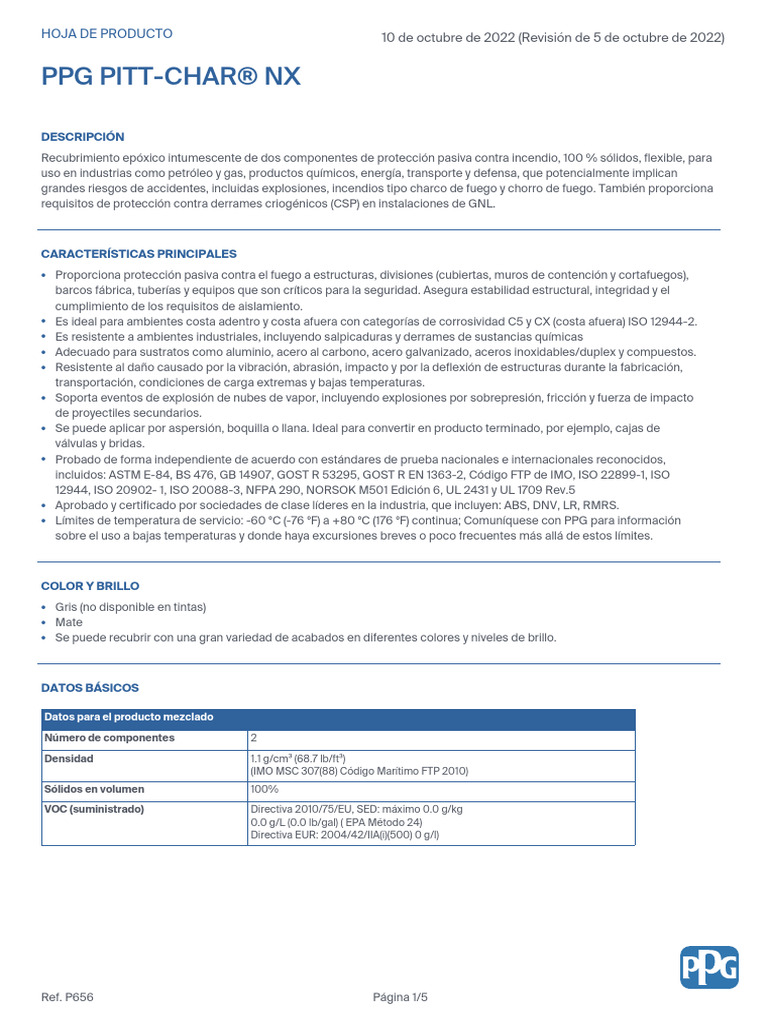PPG Pitt-Char® NX: Hoja de Producto | PDF | Solvente | Humedad