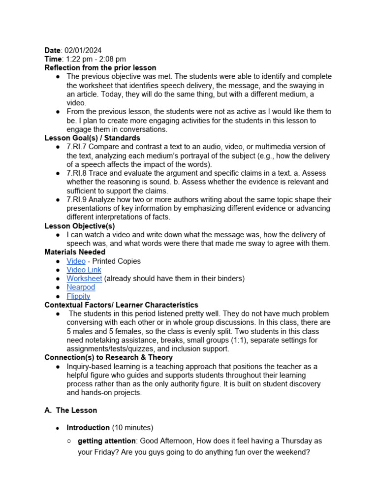 Video Analysis Lesson Plan | PDF | Human Communication | Cognitive Science
