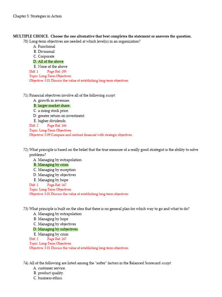 Chapter - Strategy Implementation MCQ | PDF | Strategic Management ...