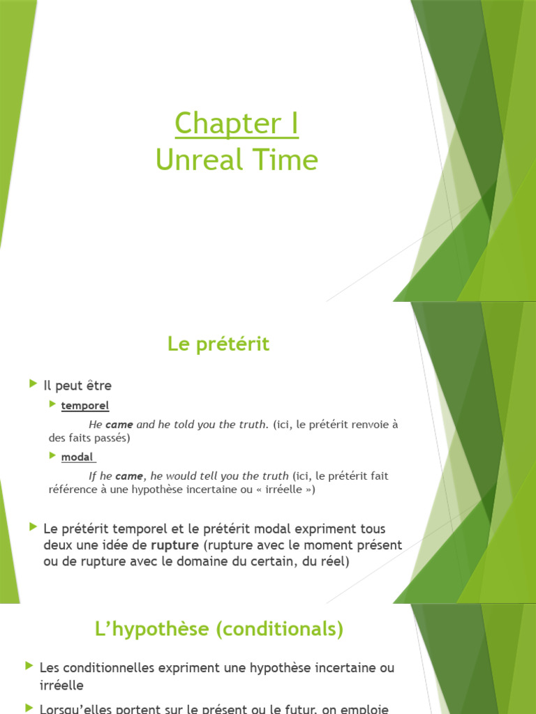 Chapter I Unreal Time LESSON 2023 2024 | PDF | Syntaxe | Morphologie